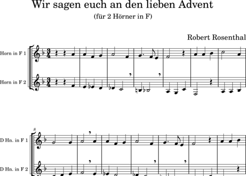 We Hearld the Blessed Time of Advent (for 2 horns in F) transposed ...
