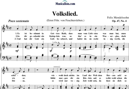 Volkslied (Op. 47 No. 4) - Felix Mendelssohn Bartholdy | Sheet music to ...